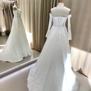 Statement Open Shoulder Wedding Dress With Removable Sleeves, Lace-up ...