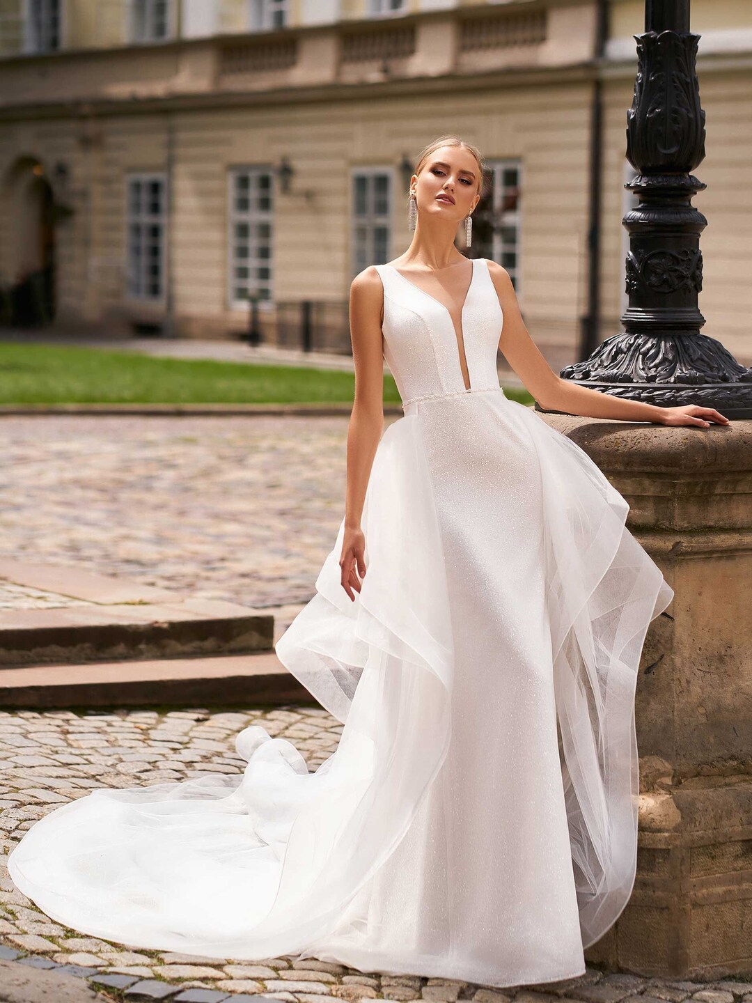 Modern Wedding Transformer Dress With Detachable Skirt, Open Back Dress ...