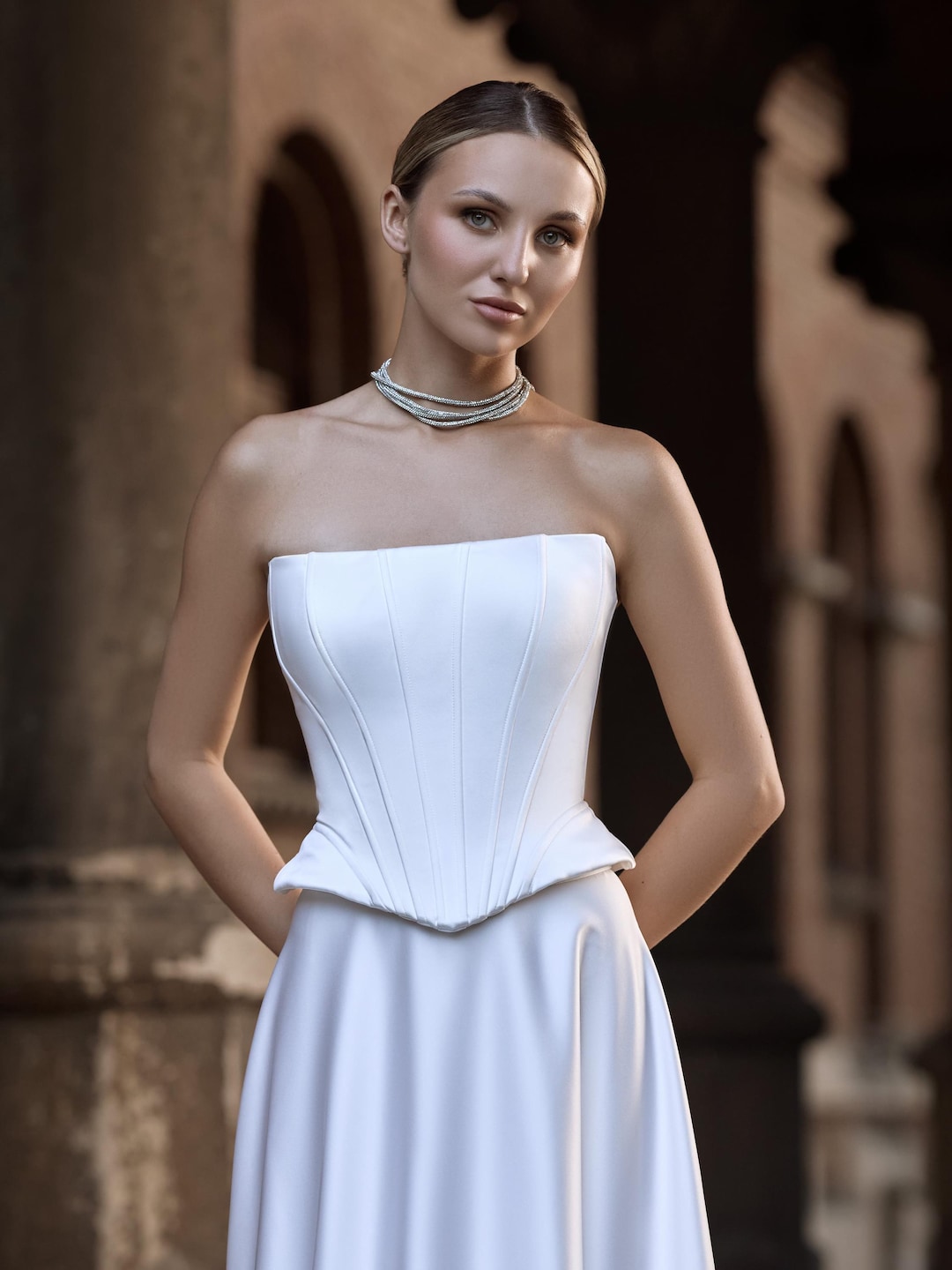 Minimalist Strapless Wedding Dress With Structured Corset, A-line Satin ...