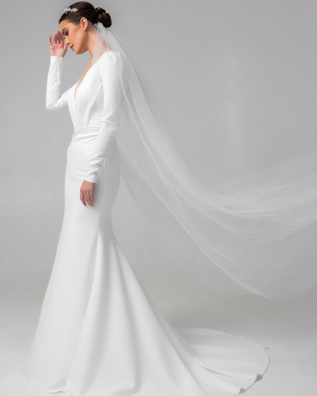 Shiny Tulle Wedding Veil, Cathedral Shimmer Wedding Veil, Plain Bridal ...