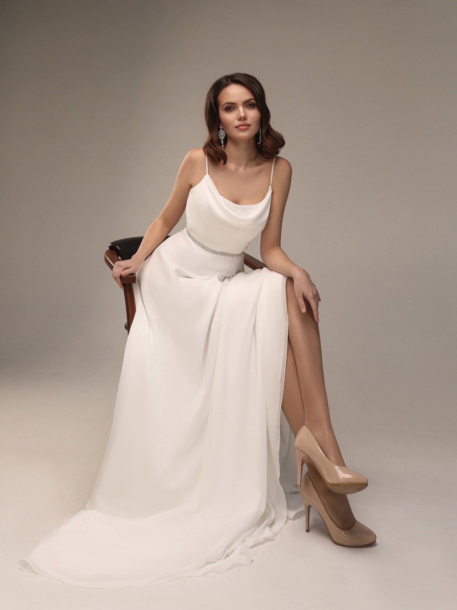 Simple and Elegant Wedding Dress, Thin Straps Wedding Dress, Chiffon ...