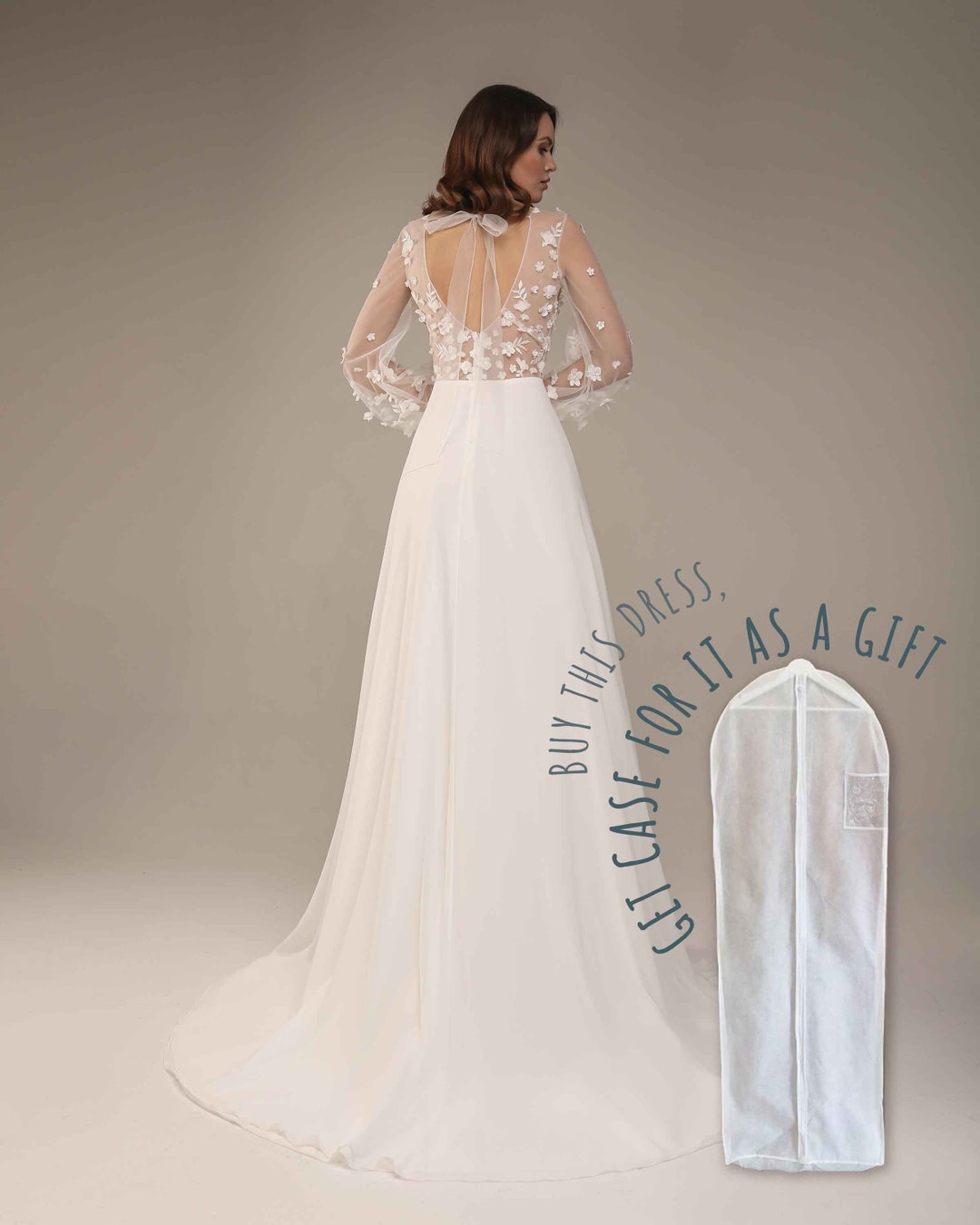 Chiffon Wedding Dress With Transparency Effect Long - Etsy