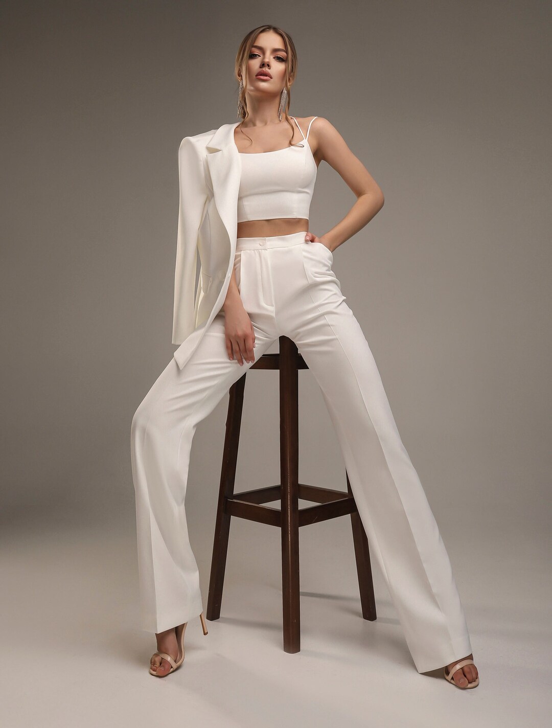 Stulish Ceremony Bridal Suit, Unique Wedding Suit, Ivory Laconic Suit ...