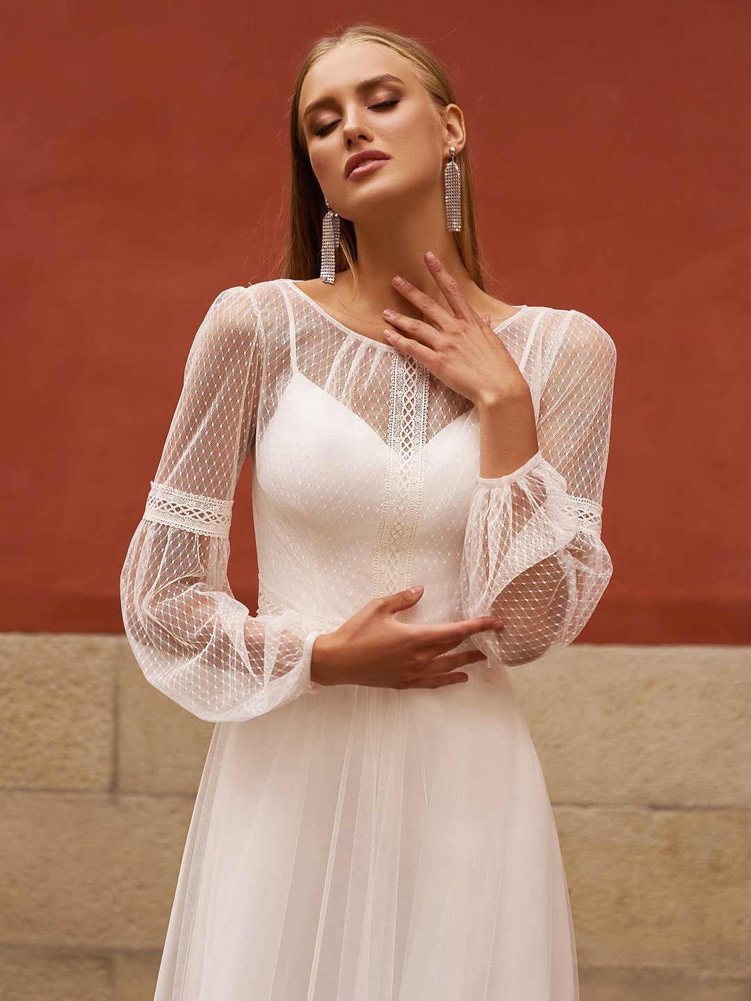 Simple Elopement Bridal Dress, Wedding Dress With Cape, Bridal Straight ...