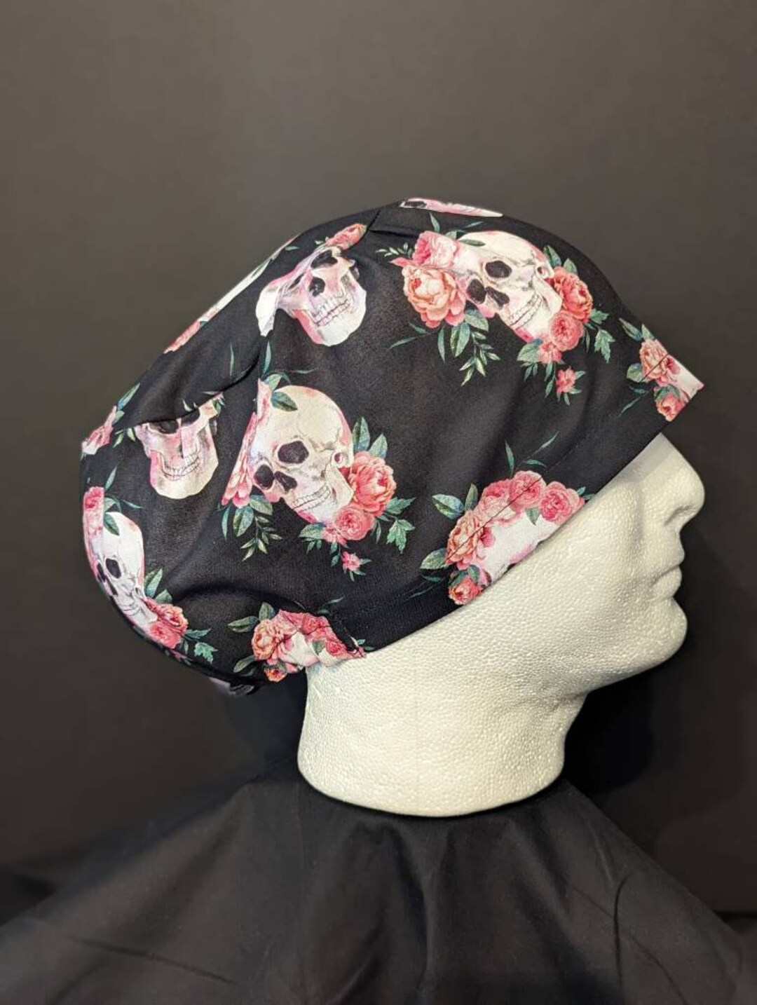 Euro Style Pixie Scrub Cap, Pink Roses and Skulls, Surgical Cap - Etsy