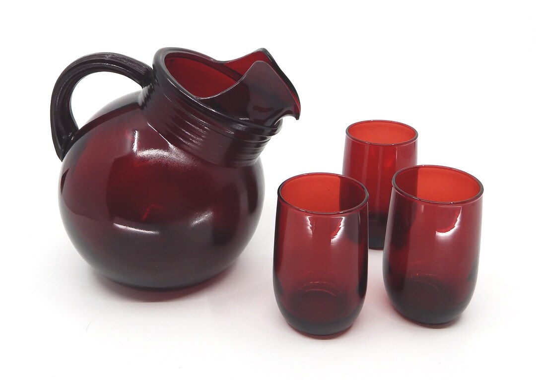 Vintage Ruby Red Depression Glass Pitcher Set - Etsy