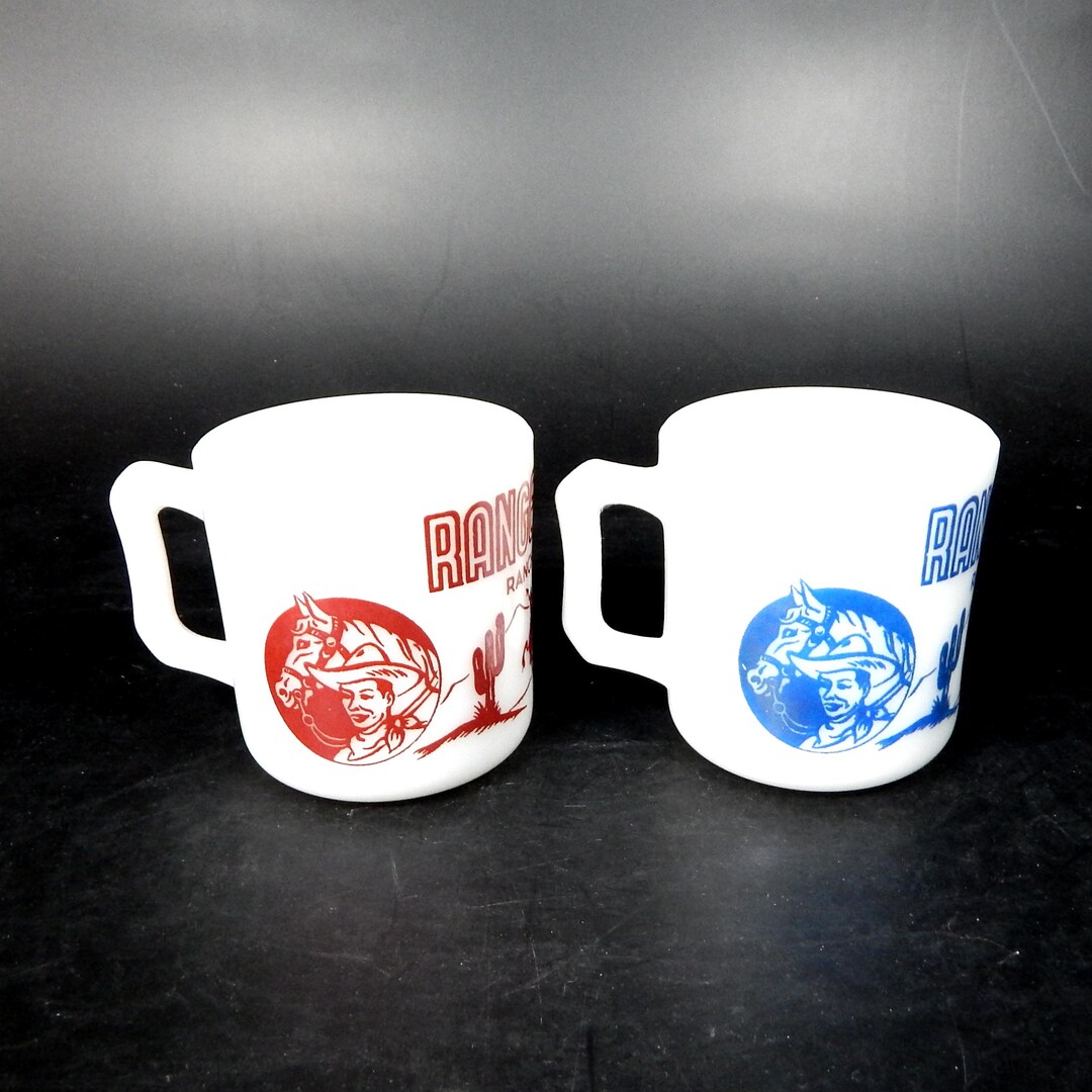Vintage Pair of Milk Glass Ranger Joe Ranch Mugs - Etsy