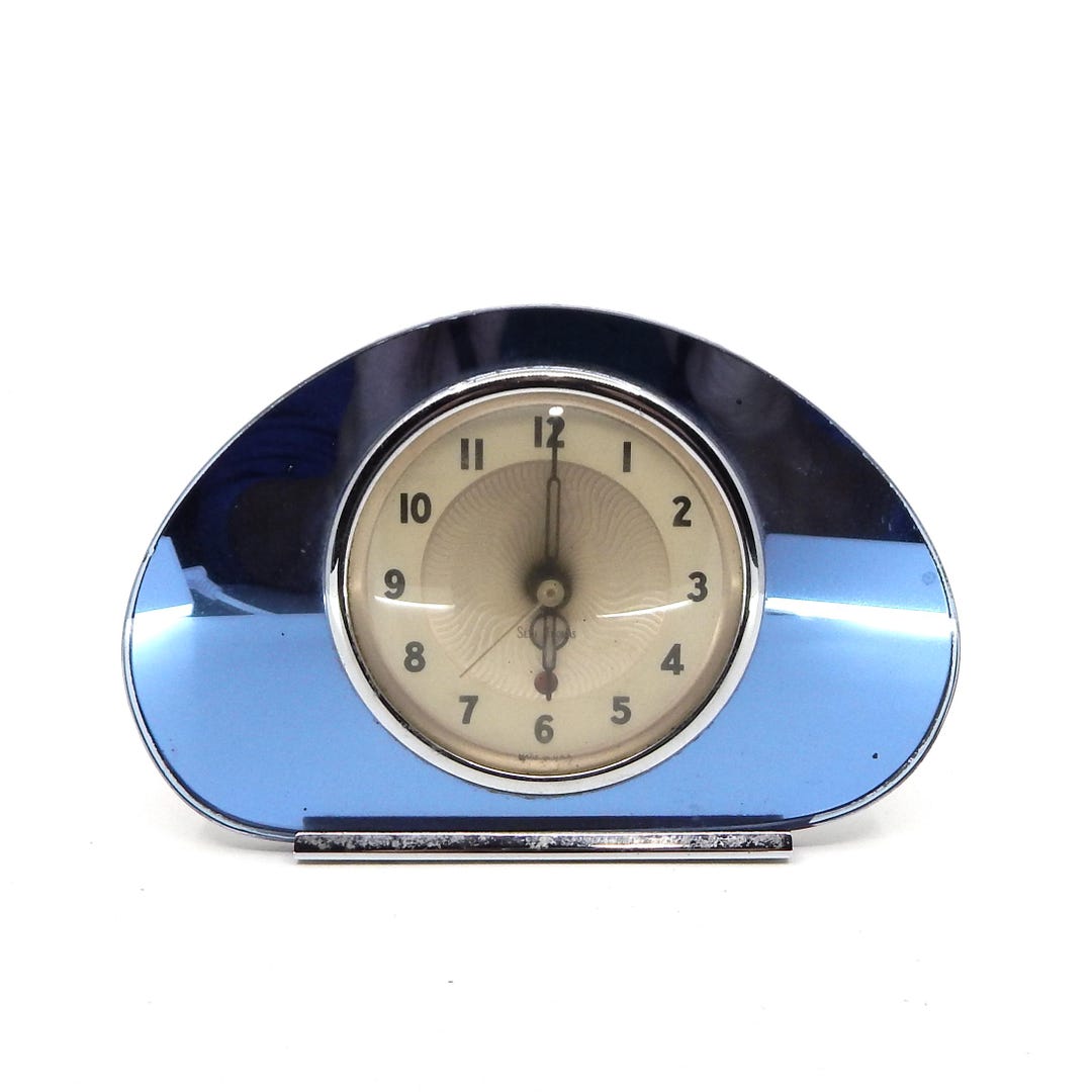 Seth Thomas Blue Mirrored Glass Electric Desk Clock (AS-IS CONDITION ...