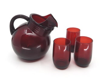 Vintage Anchor Hocking Depression Glass Ruby Red Coronation Berry Bowls ...