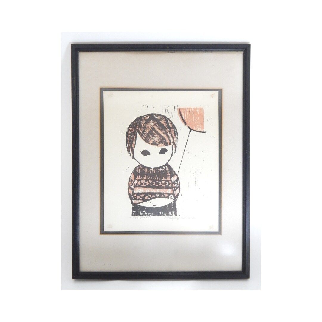 Signed Margery Niblock Little Boy Red Woodblock Print - Etsy