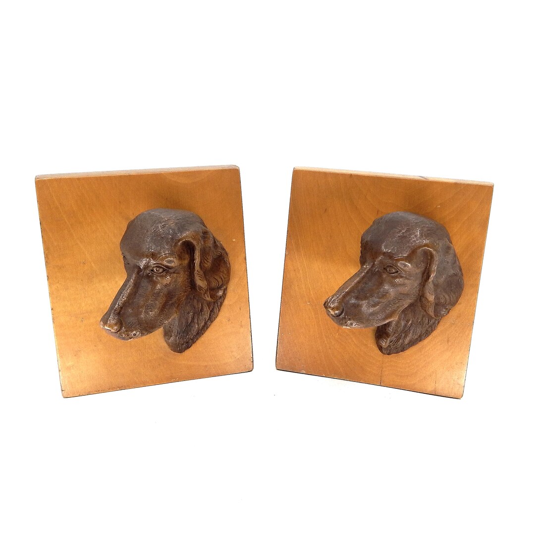 Vintage Wooden Bookends With Syroco Wood Dogs - Etsy