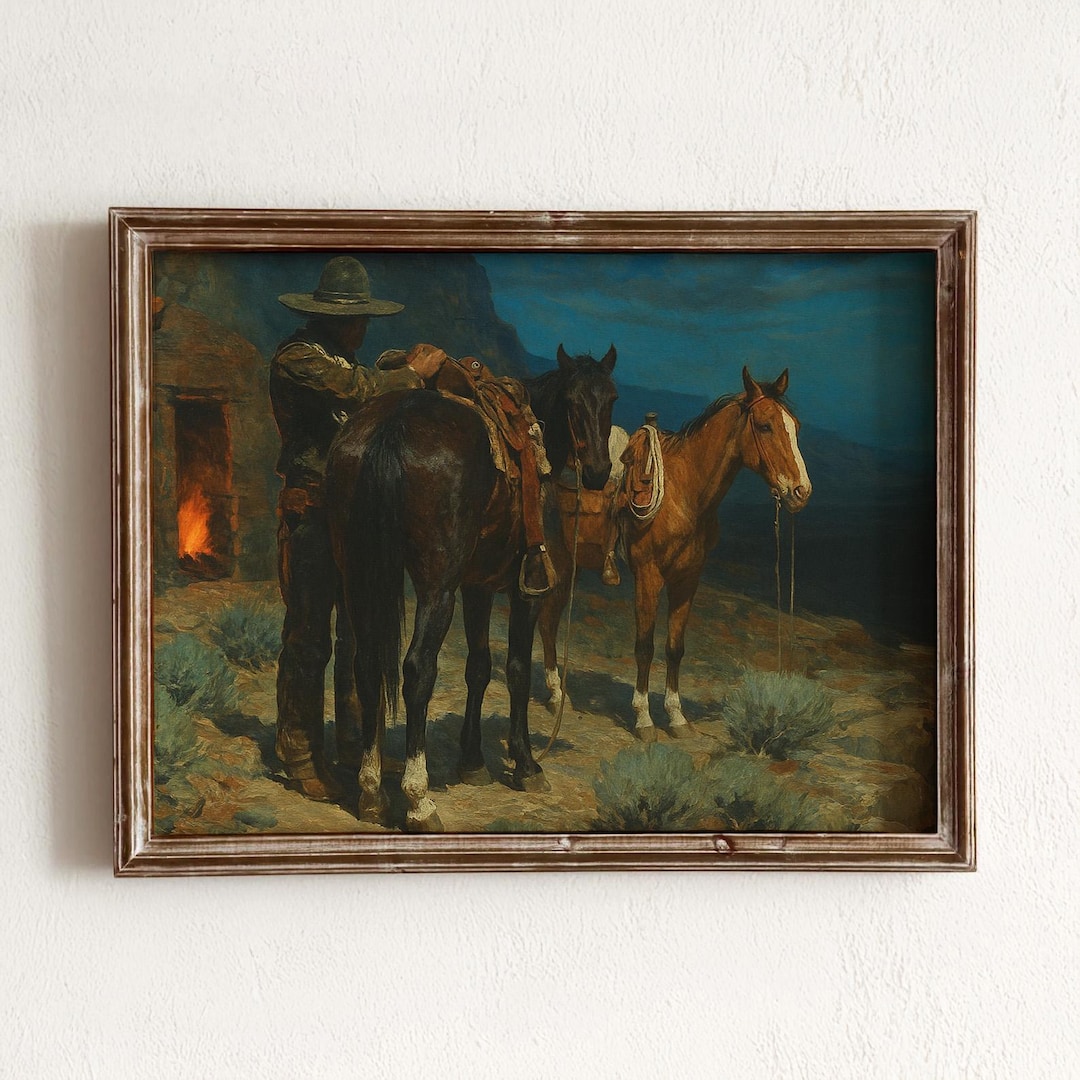 Western Cowboy Painting | Vintage Wall Art | Mid Century Decor ...