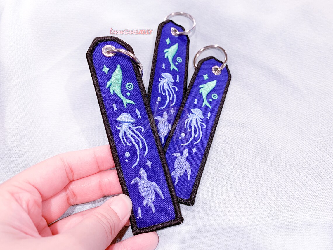 Ocean Themed Embroidered Jet Tag Keychain (1.25 X 5 Inch) - Etsy