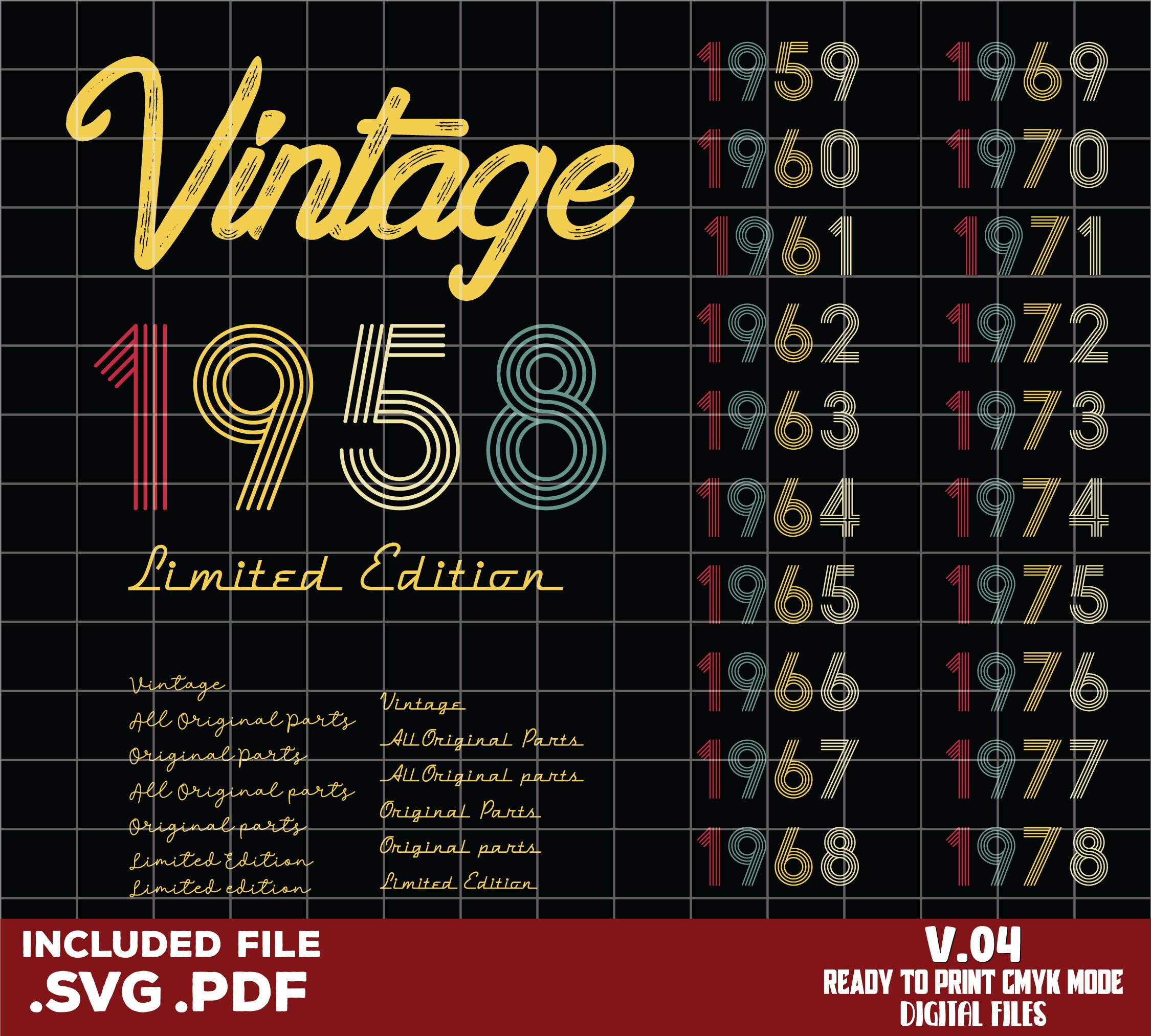 Limited Edition 1958-1978 Vintage Bundle Birthday Svg - Etsy
