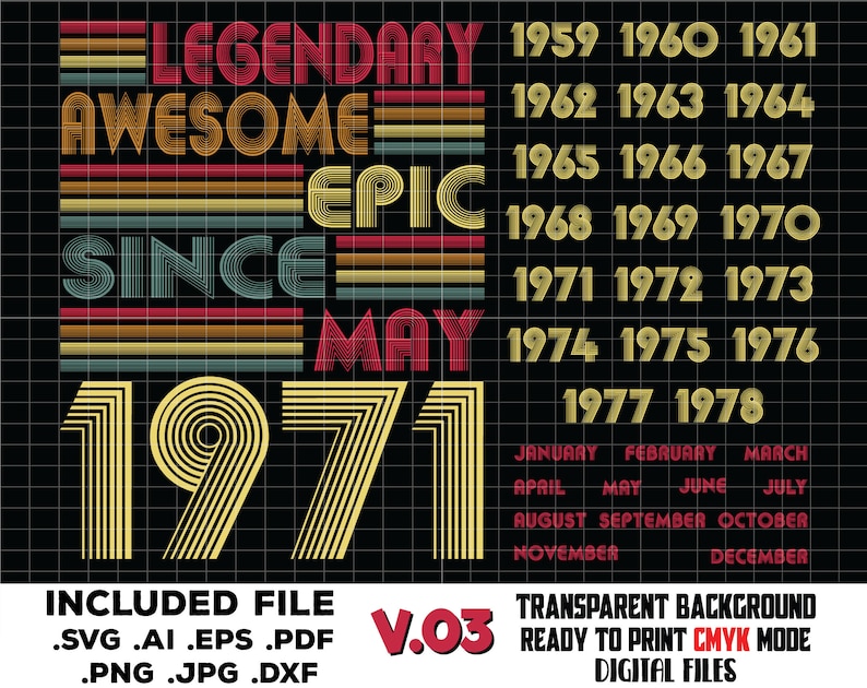 Bundle Vintage 1958-1978 Retro Legendary Birthday Svg - Etsy