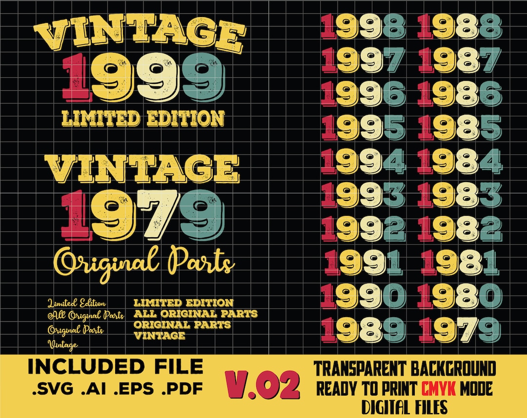 Bundle Vintage 1999-1979, Limited Edition, Birthday Svg, Distressed ...
