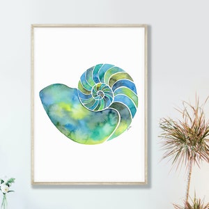 Seashell Nautilus Digital Print, Ocean Animals Prints, Nautical Artwork ...