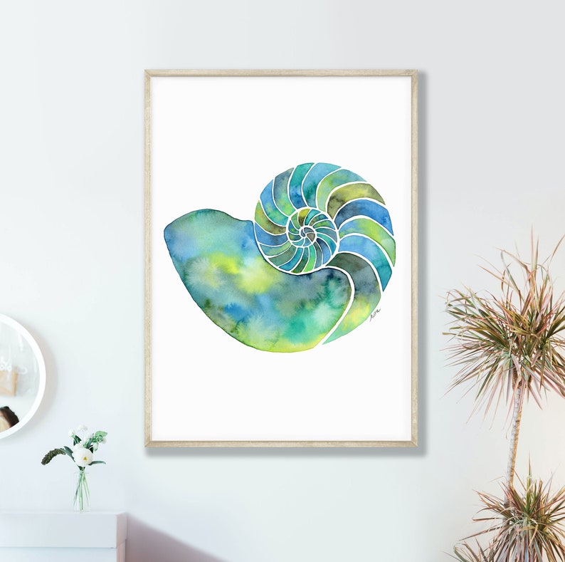 Seashell Nautilus Digital Print, Ocean Animals Prints, Nautical Artwork ...