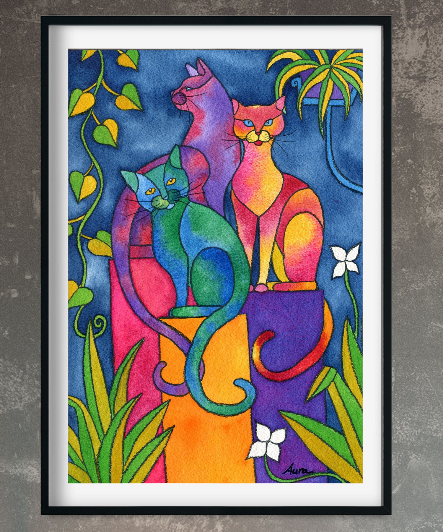 Siamese Cats Giclee Print, Cat Lover Artwork, Cat Lovers Gift, Cat ...