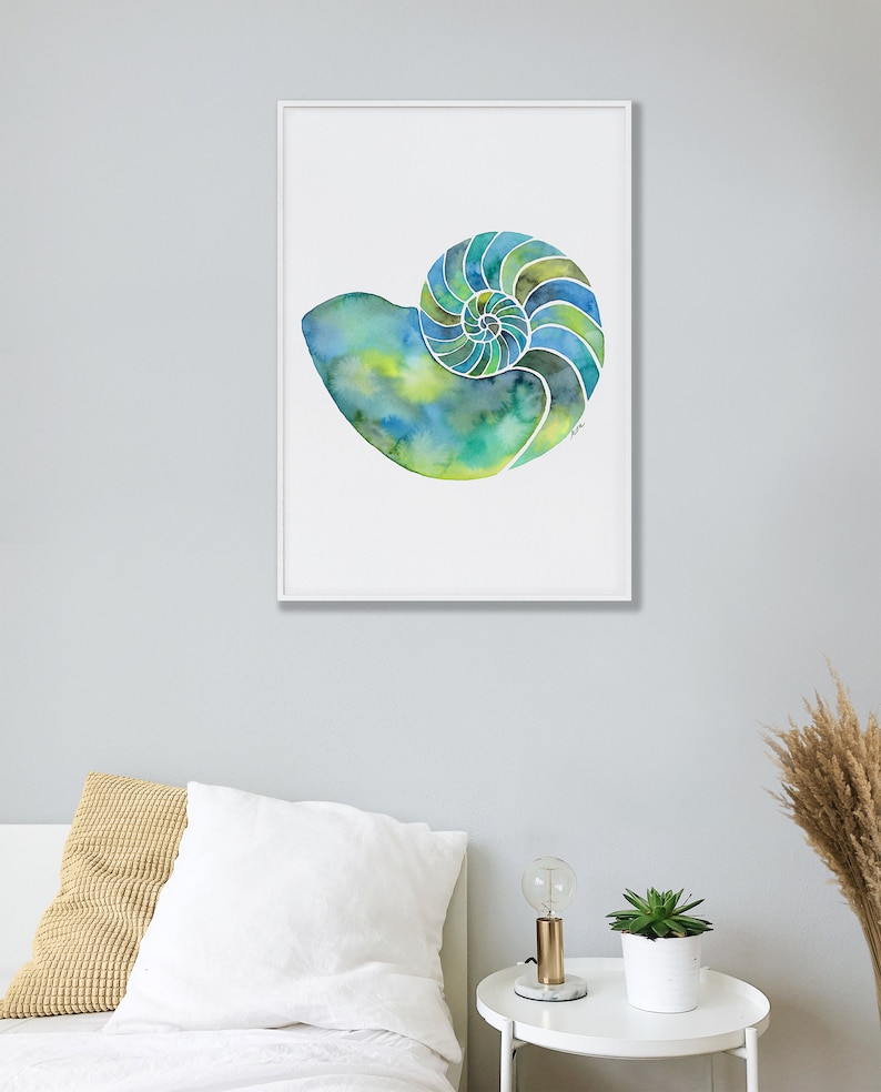 Seashell Nautilus Digital Print, Ocean Animals Prints, Nautical Artwork ...