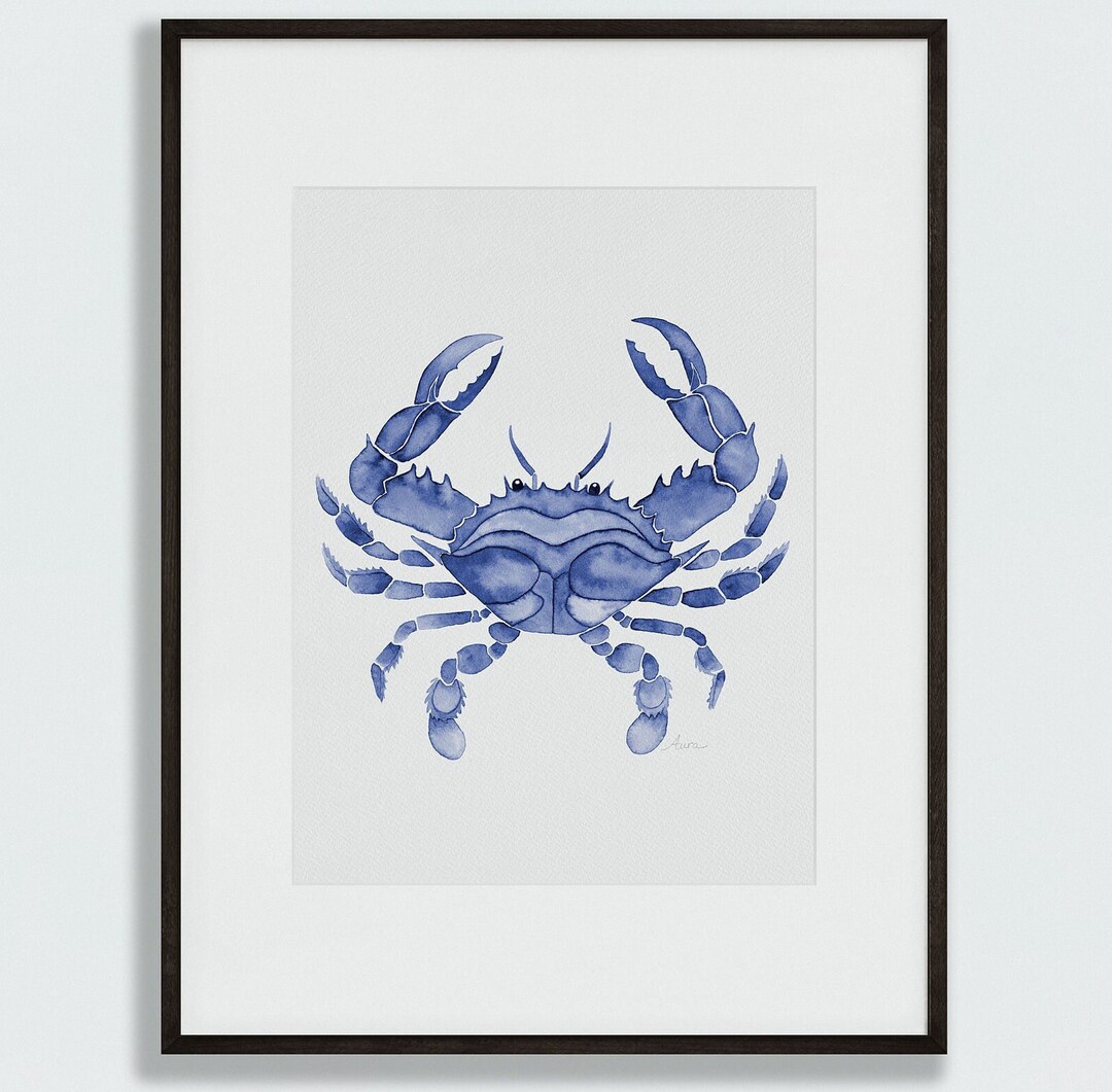 Navy Crab Digital Art Print, Beach House Decor, Ocean Sea Animals ...