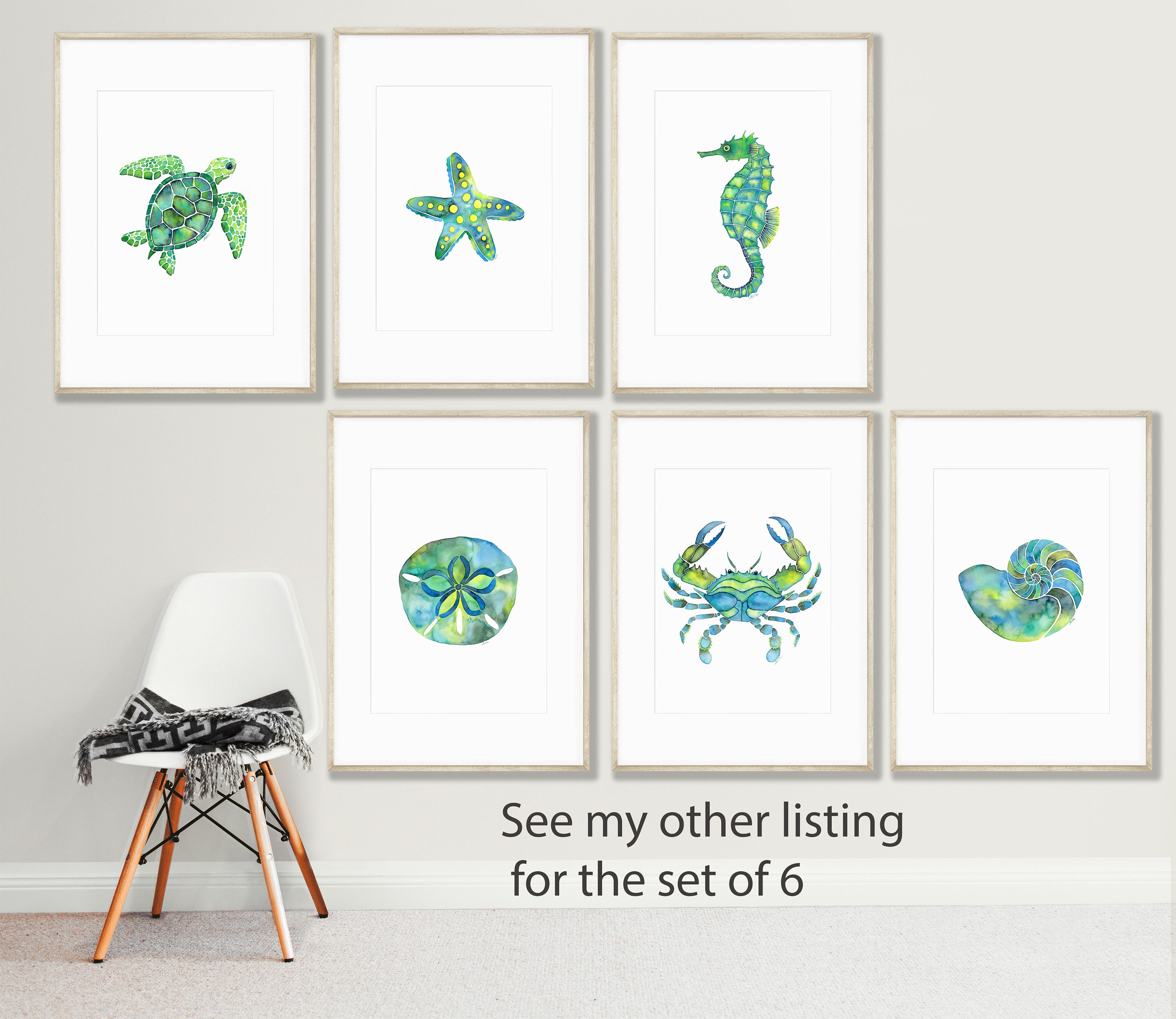 Ocean Animals Digital Prints Set of 3, Beach Artwork, Nautical Wall Art ...