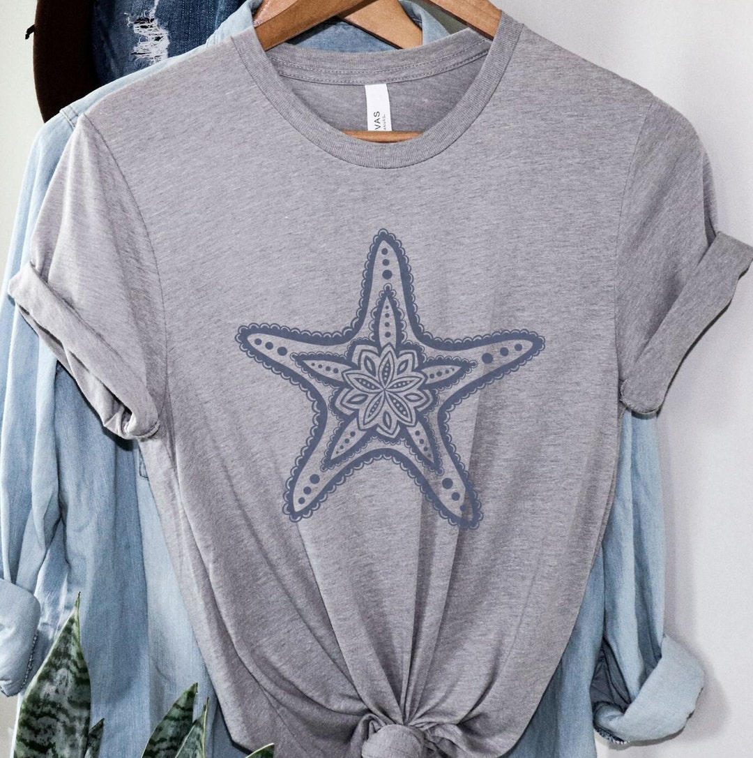 Starfish Shirt Beachy Tee Gray Ocean Animal Design Zentangle Mandala T ...