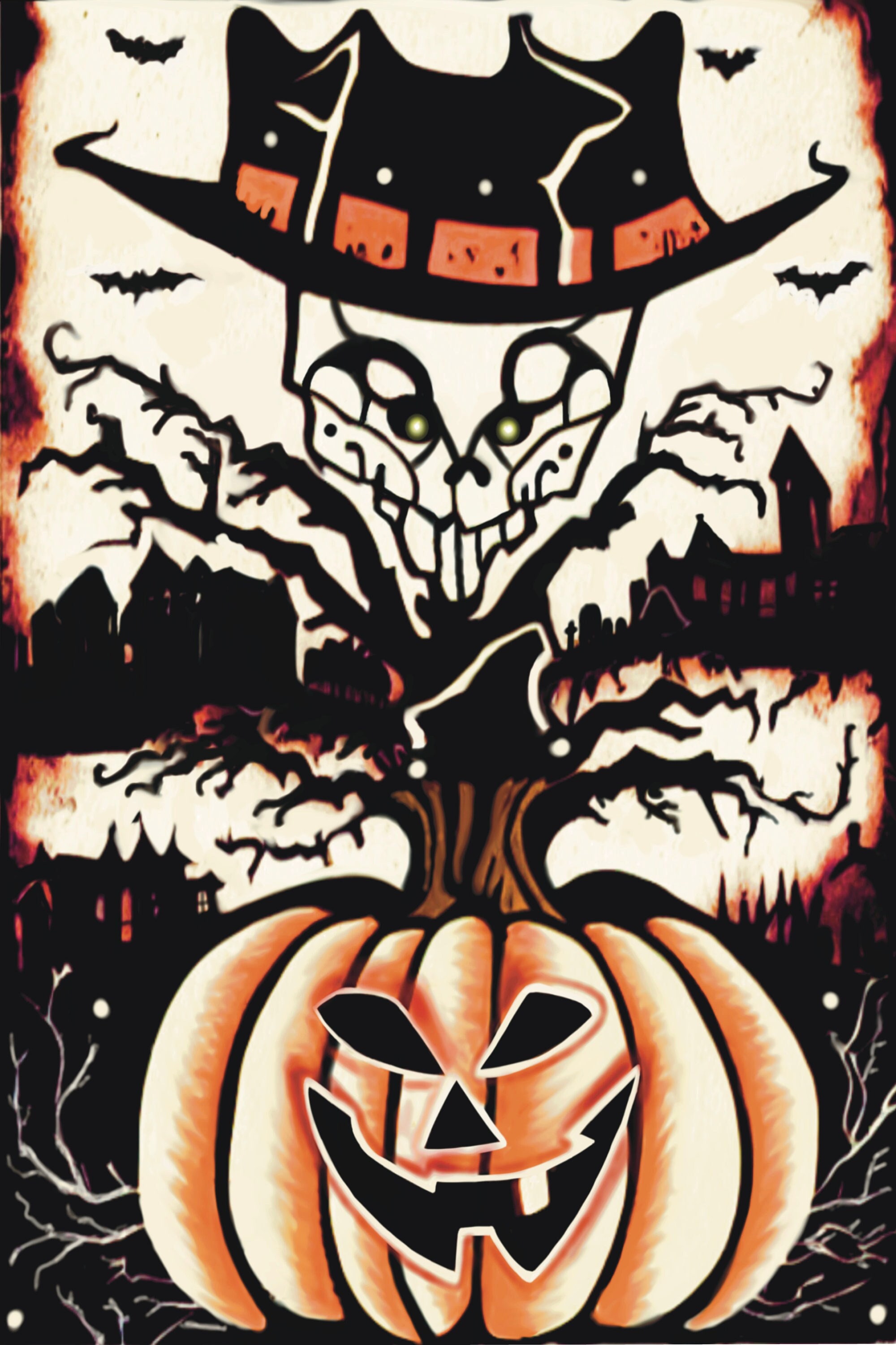Spooky Season Halloween Art Print With Pumpkin and Tree - Etsy