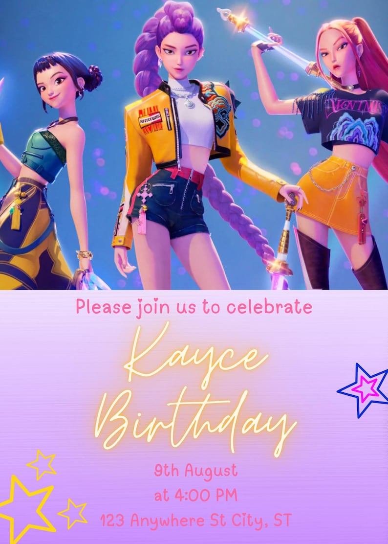 Kpop Demon Hunter Digital Invitation, Editable Themed Party Invite for ...