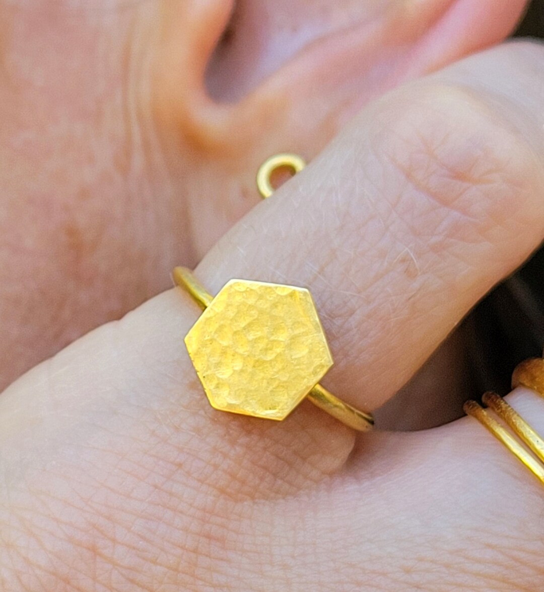 24k Hexagon Ring 24k Gold Ring Recycled Gold Ring Hexagon Ring Chunky ...