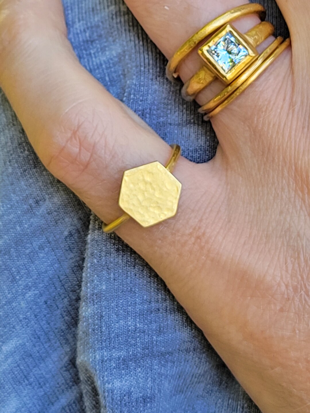 24k Hexagon Ring - 24k Gold Ring - Recycled Gold Ring - Hexagon Ring ...