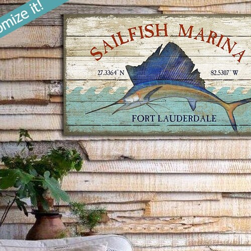 Custom Marlin Wall Art Personalized Beach House Sign - Etsy