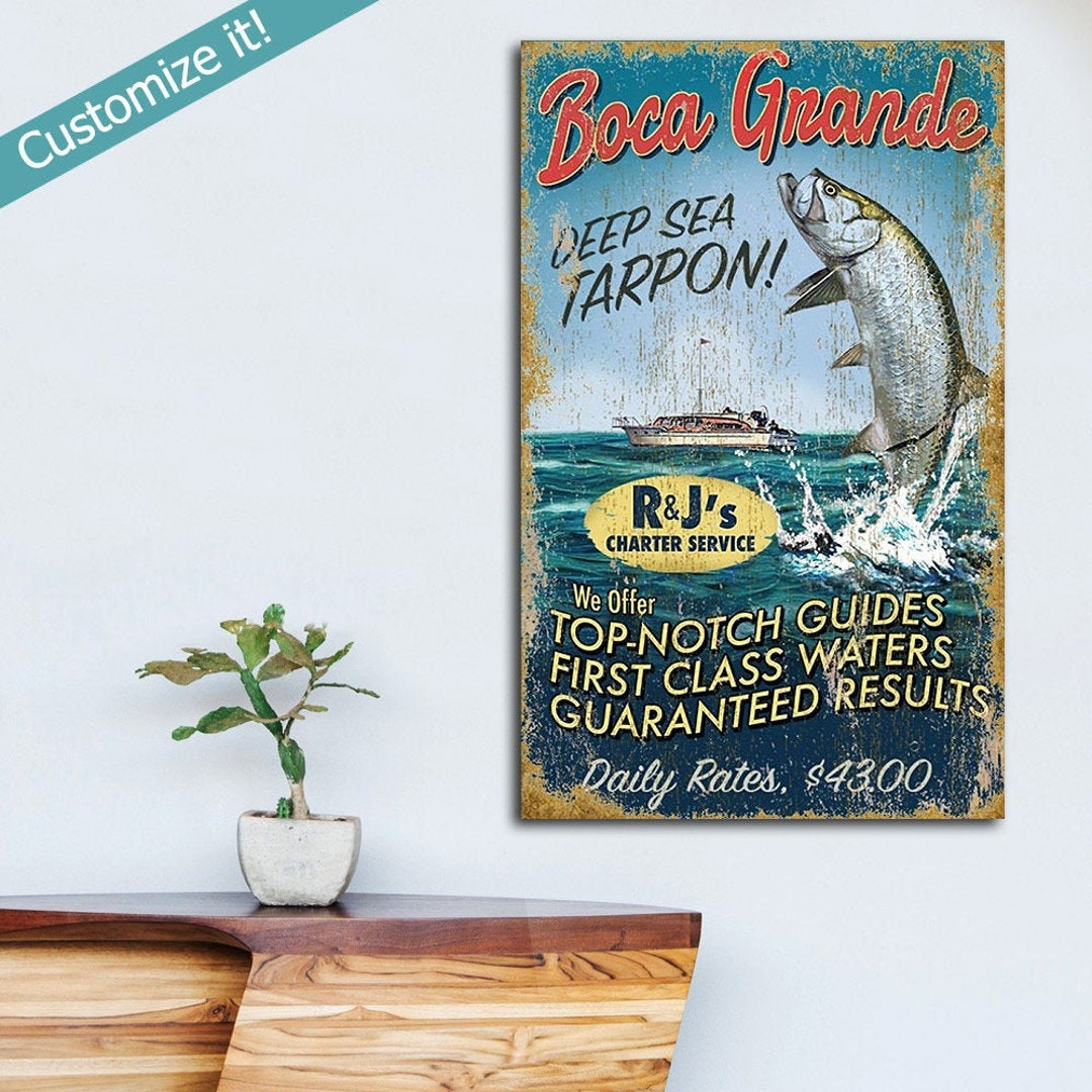 Custom Deep Sea Fishing Sign, Personalized Tarpon Fishing Decor, Father ...