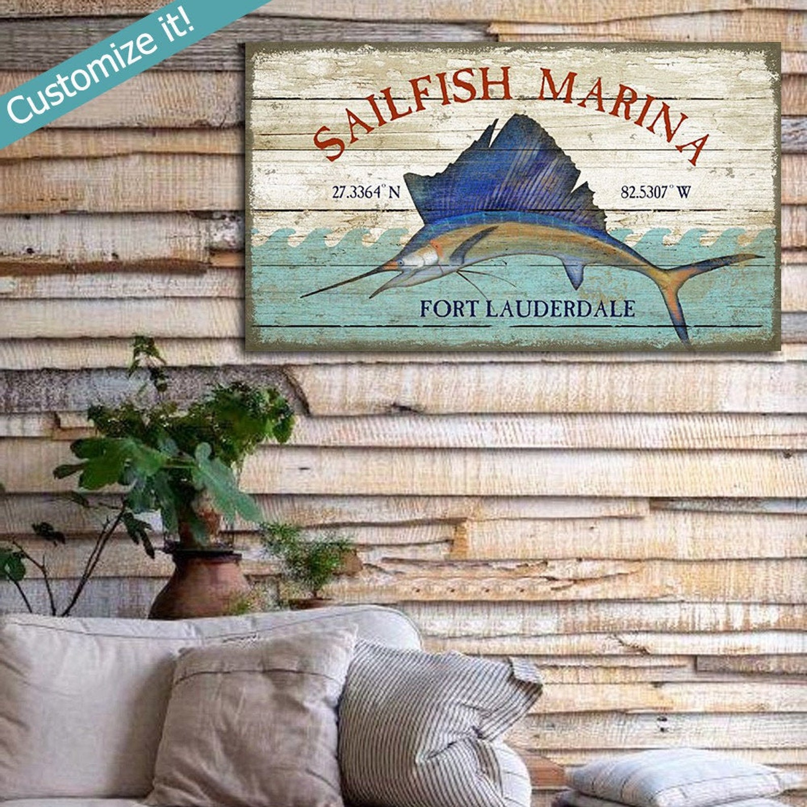Custom Marlin Wall Art Personalized Beach House Sign | Etsy