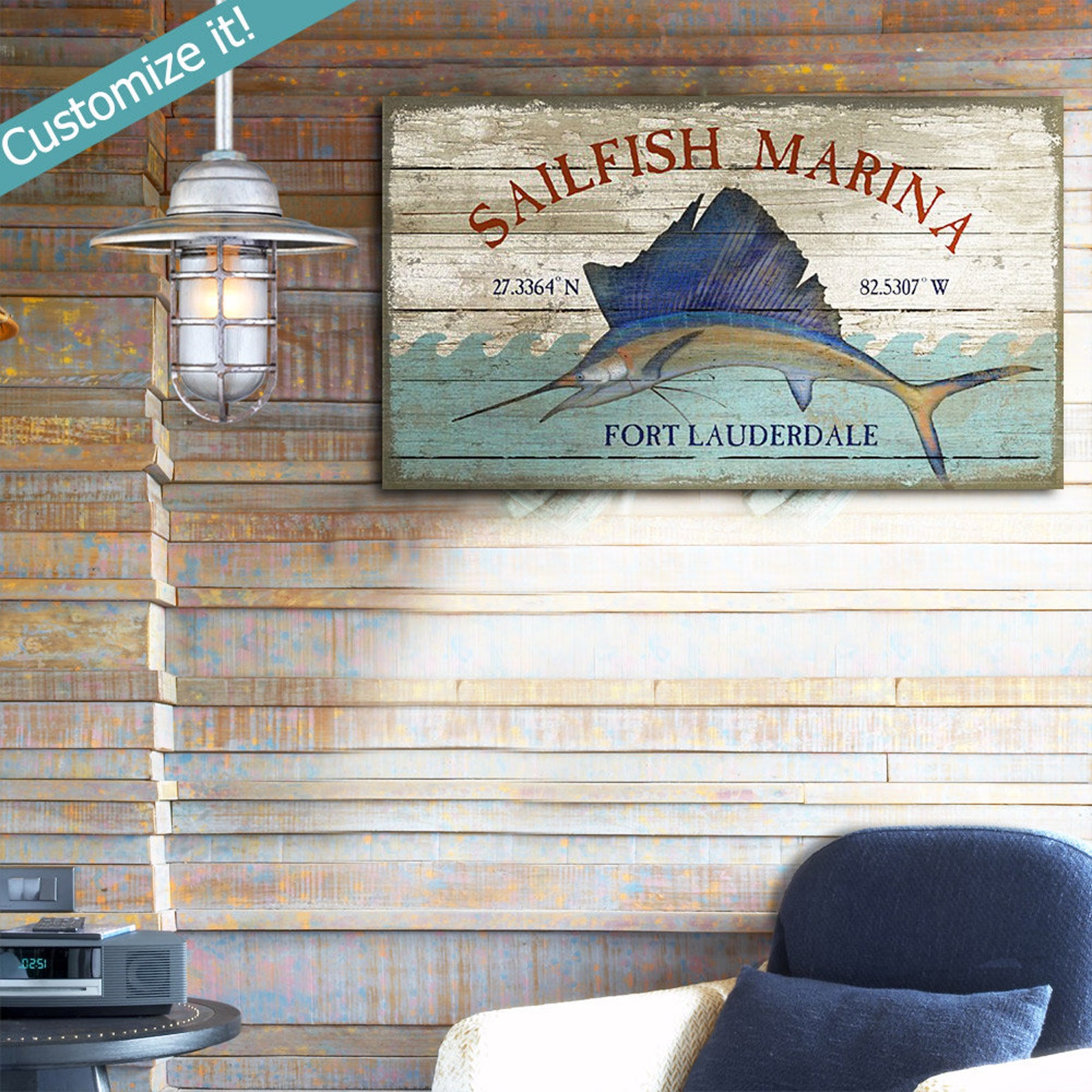 Custom Marlin Wall Art Personalized Beach House Sign | Etsy