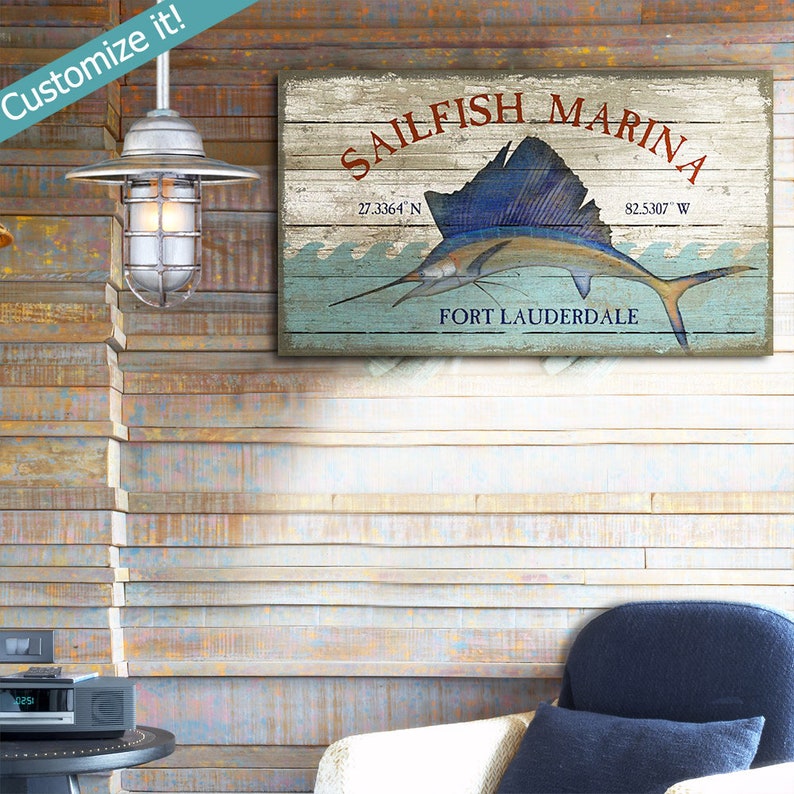 Custom Marlin Wall Art Personalized Beach House Sign | Etsy