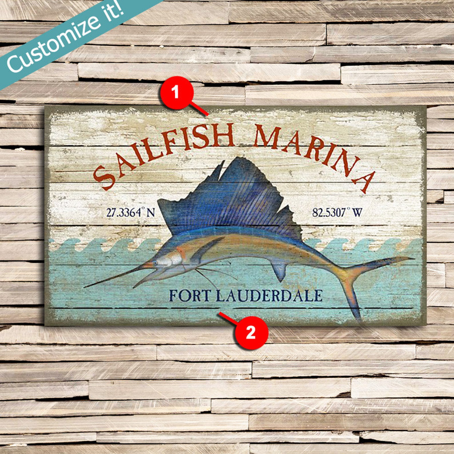 Custom Marlin Wall Art Personalized Beach House Sign | Etsy