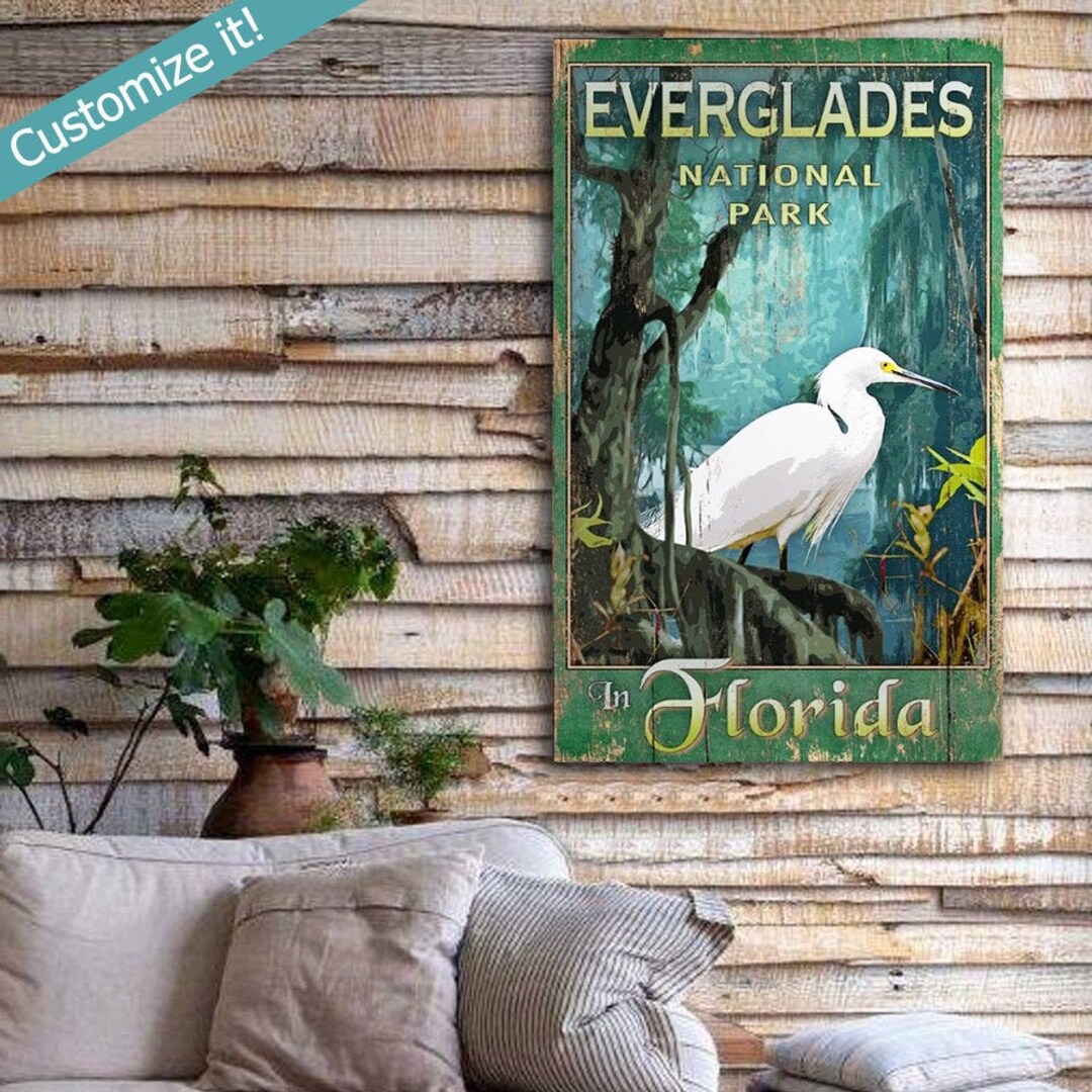 Everglades National Park Wooden Sign, Custom National Park Print ...