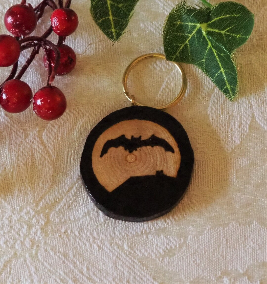 Bat Pyrography Key Ring - Etsy