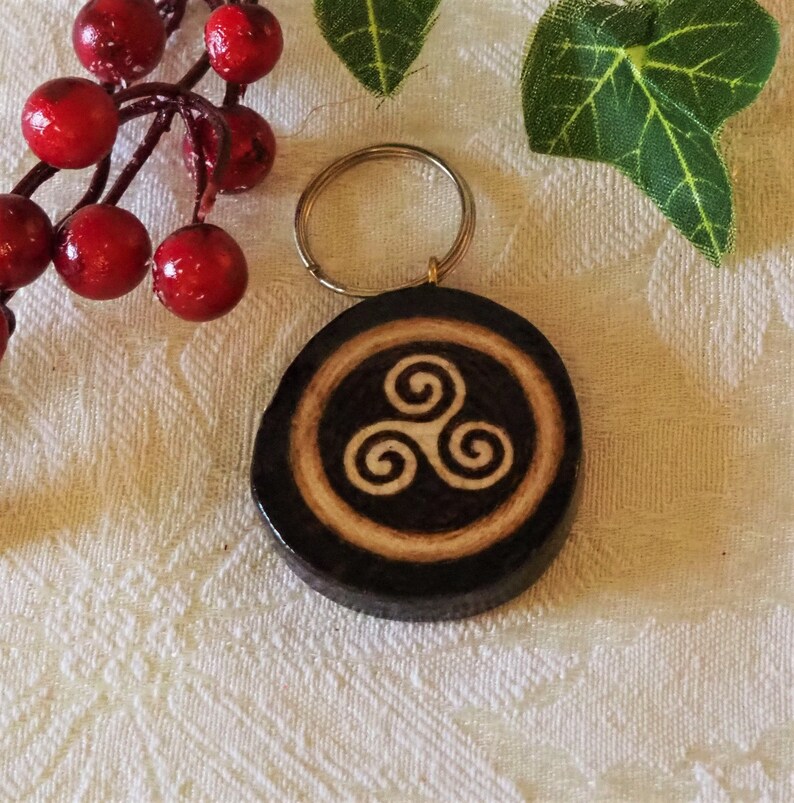 Triskelion Pyrography Key Ring - Etsy