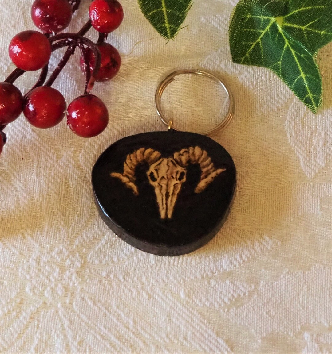 Ram's Skull Pyrography Key Ring - Etsy
