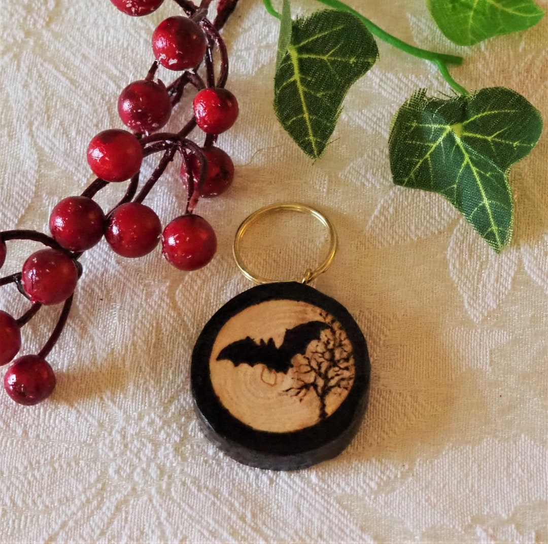 Bat Pyrography Key Ring - Etsy