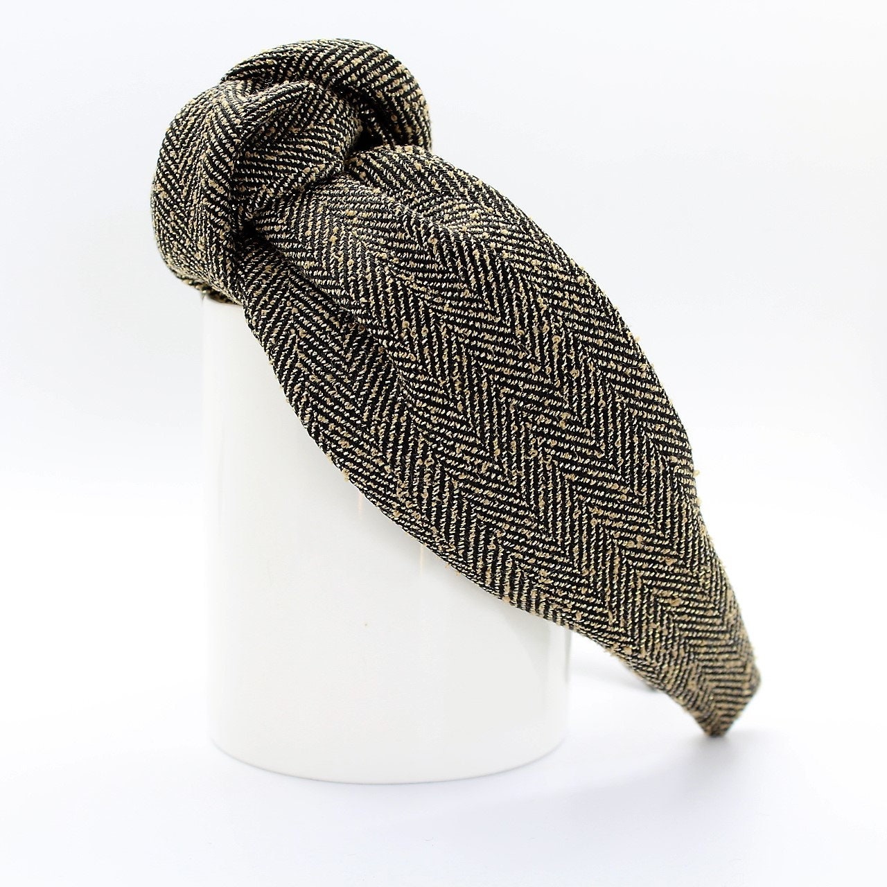 Vintage 1940s Style Top Knotted Headband | Black and Gold Herringbone ...