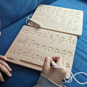 Montessori Cursive Alphabet Tracing Board | Reversible Natural Wood ABC ...