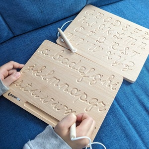 Montessori Cursive Alphabet Tracing Board | Reversible Natural Wood ABC ...