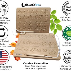 Montessori Cursive Alphabet Tracing Board | Reversible Natural Wood ABC ...