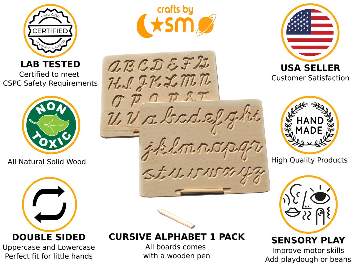 Montessori Cursive Alphabet Tracing Board Reversible Natural - Etsy