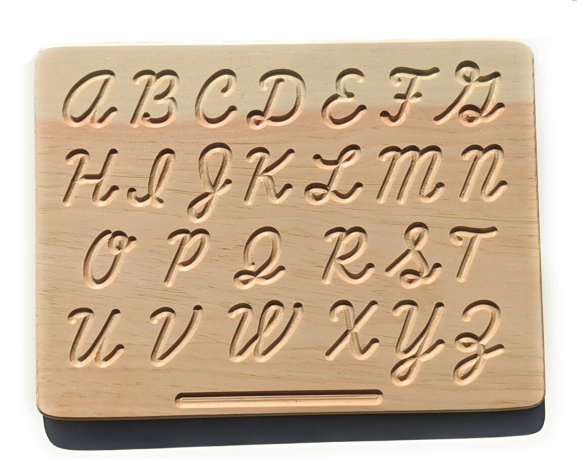 Montessori Cursive Alphabet Tracing Board Reversible Natural - Etsy