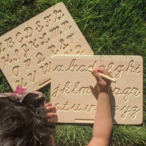 Montessori Cursive Alphabet Tracing Board Reversible Natural - Etsy