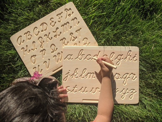 Montessori Cursive Alphabet Tracing Board Reversible Natural - Etsy